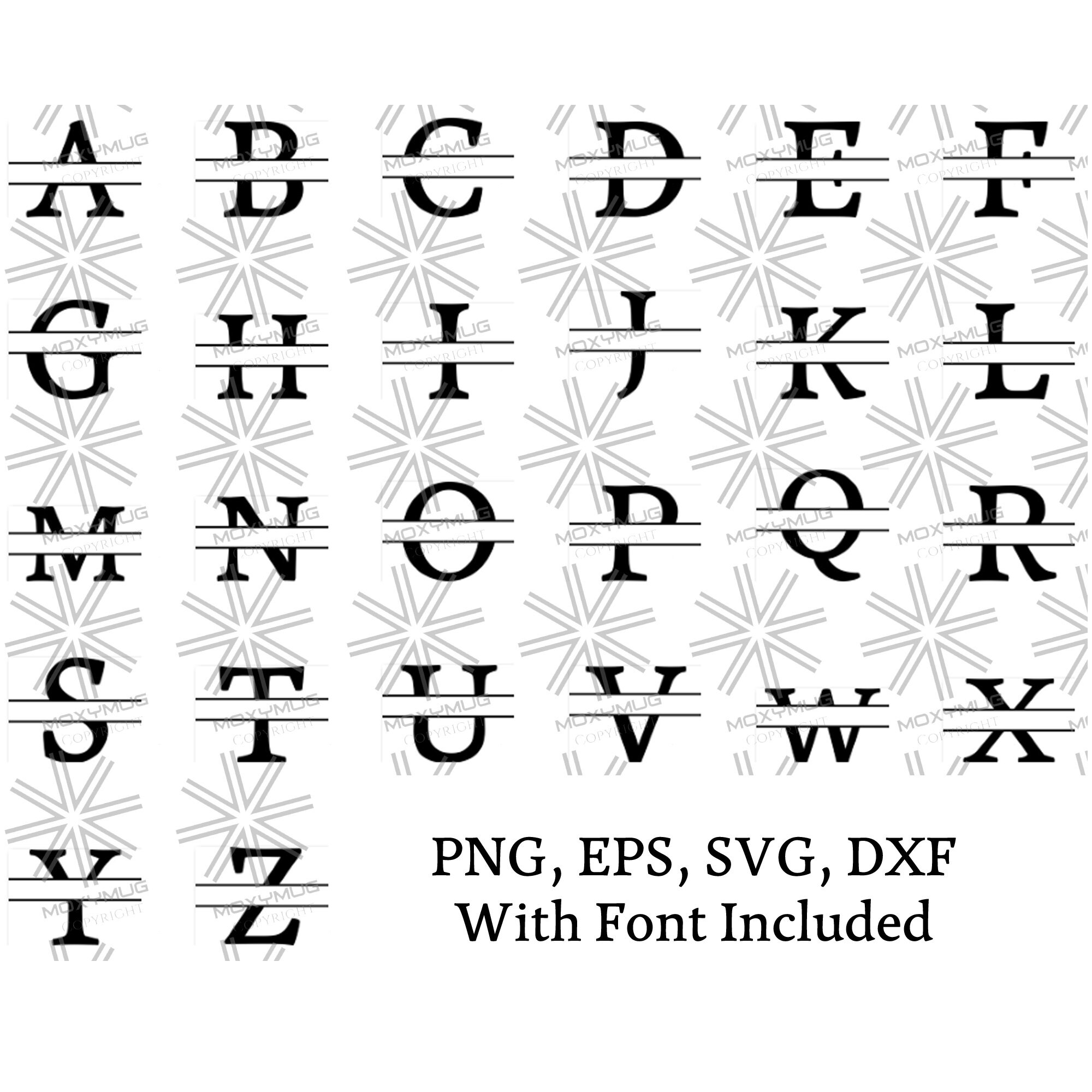 Monogram Serif Alphabet 26 SVG DXF PNG Split Monogram Frame - Etsy