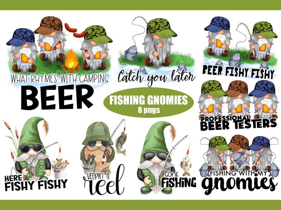 Fishing Gnomes Bundle Digital Sublimation Illustration, PNG, Jpg ...