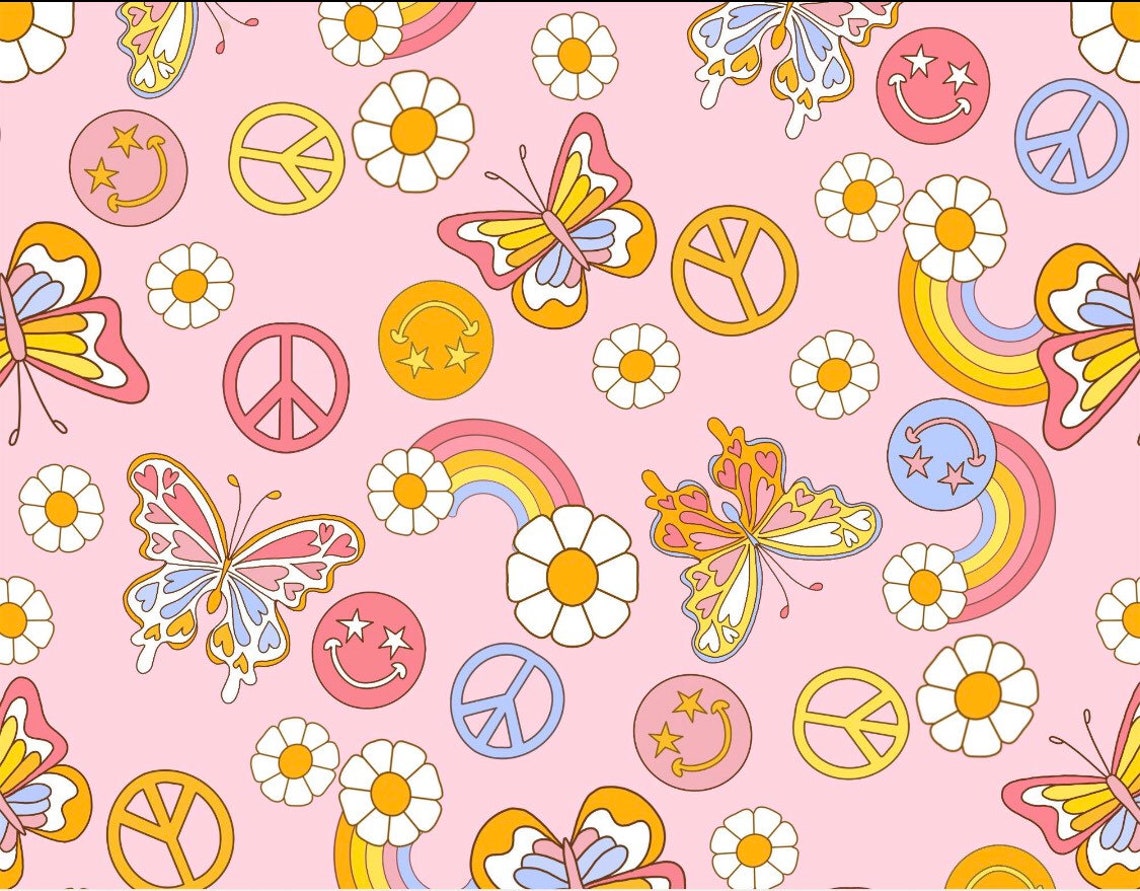 Retro Pink Butterfly Peace Sign Print / Vintage Daisy Bell - Etsy
