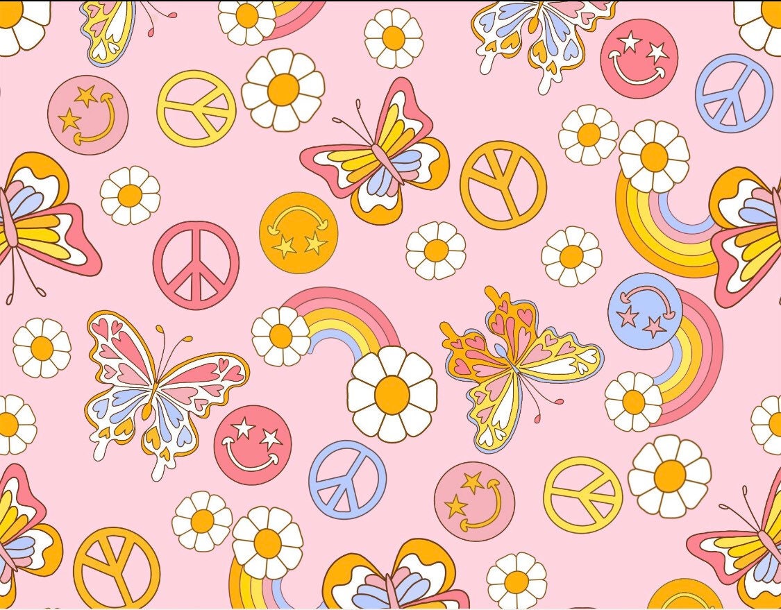 Retro Pink Butterfly Peace Sign Print / Vintage Daisy Bell - Etsy