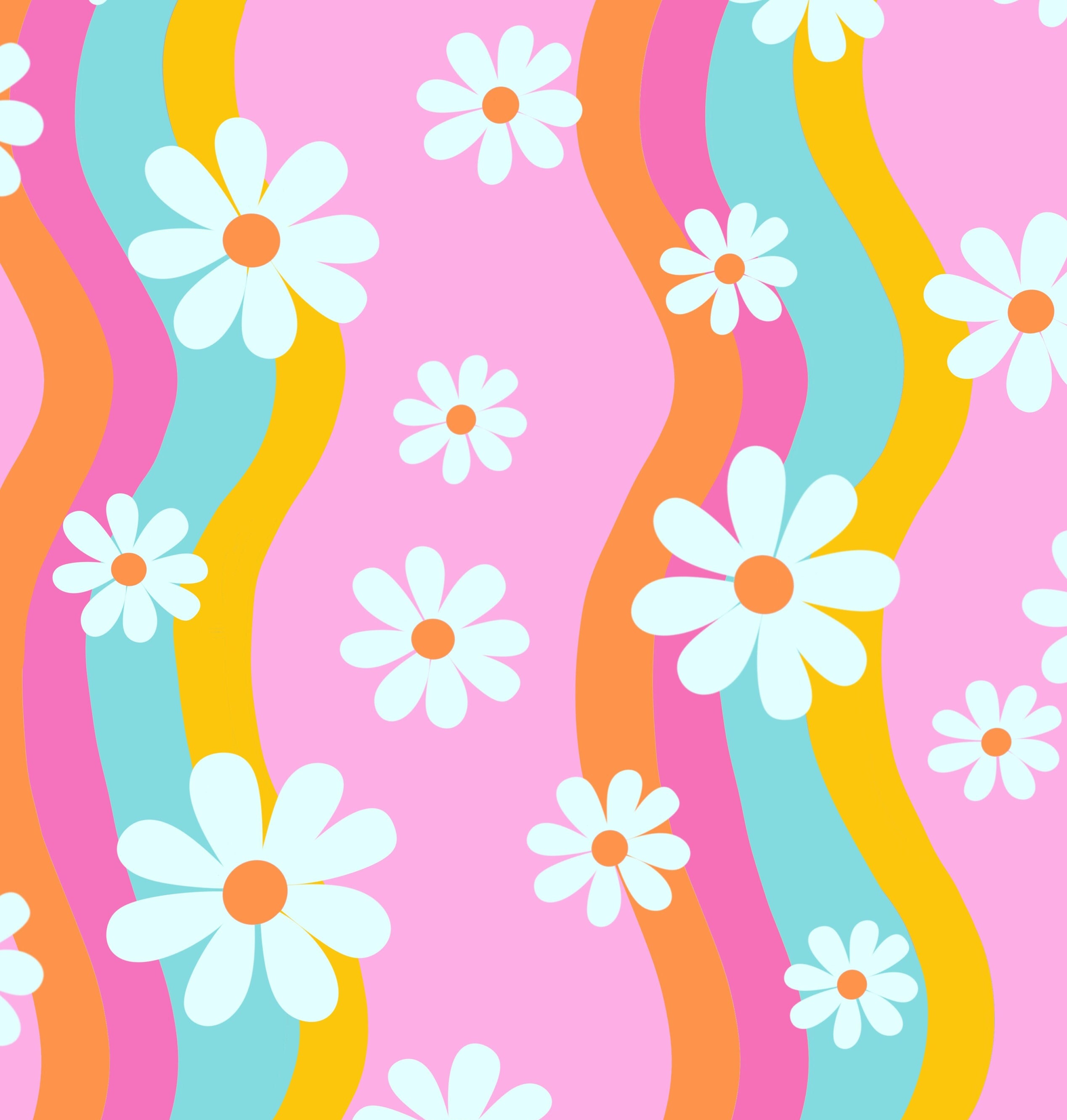 Bright Wavy Summer Daisy Print / Vintage Bell Bottoms / Bummies ...