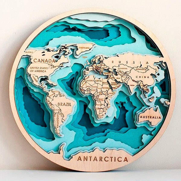 World Map Multilayer SVG/ World Map Cut File/ 3D Layer/ Plywood Cutting ...