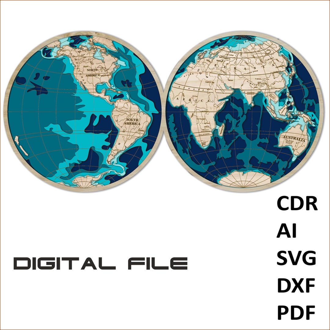 6 Layer 3D Map of the World, the Multilayer Map of the Hemispheres ...
