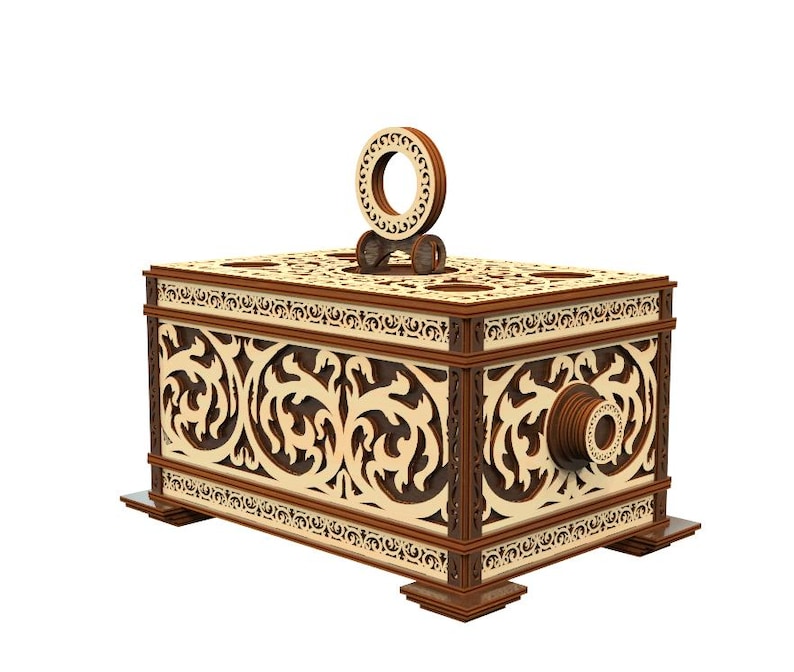 Laser Cut Wooden Box With Secret Rotary Drawer, Hidden Compartment Box ...