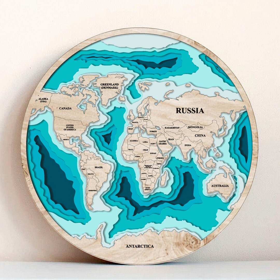 6 Layer 3D Map of the World, Multi -layer Panel,laser Cut File. 3D Wood ...