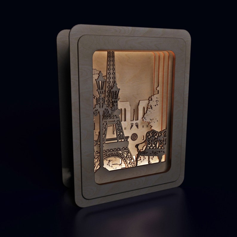 Paris Lightbox Laser Cut Files Paris 3D Shadow Box Light Box Laser Cut ...