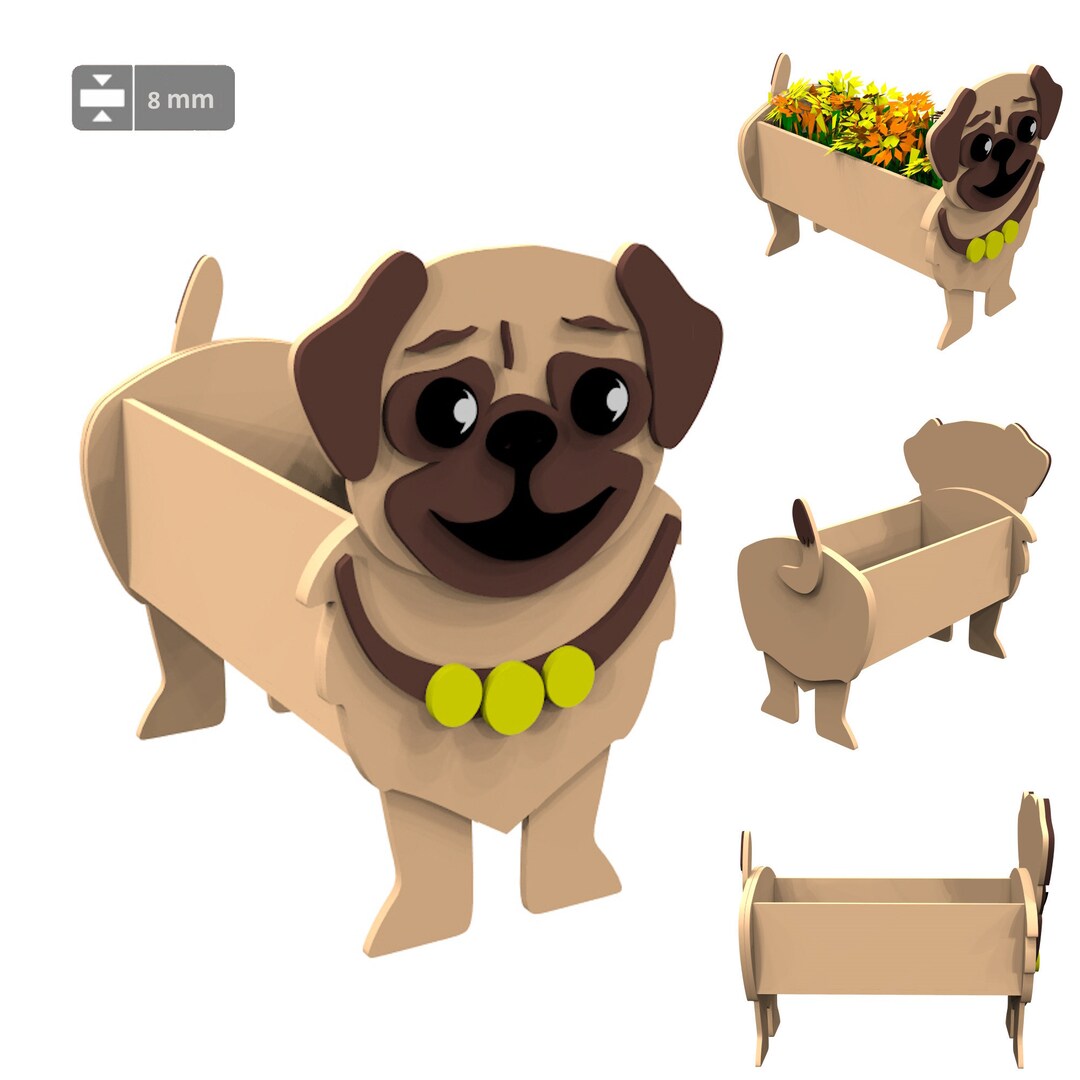 Pug Planter Pattern, Dog Wood Planter, DIY Garden Ornament Flower Pot ...