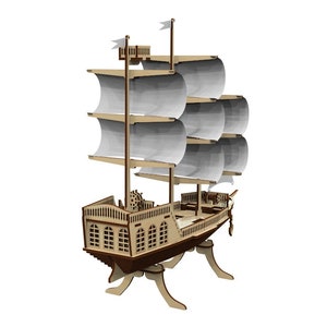 Ship Boat - SVG Laser Cut File, Laser Cut Wooden Sailboat Model Ship 3d ...