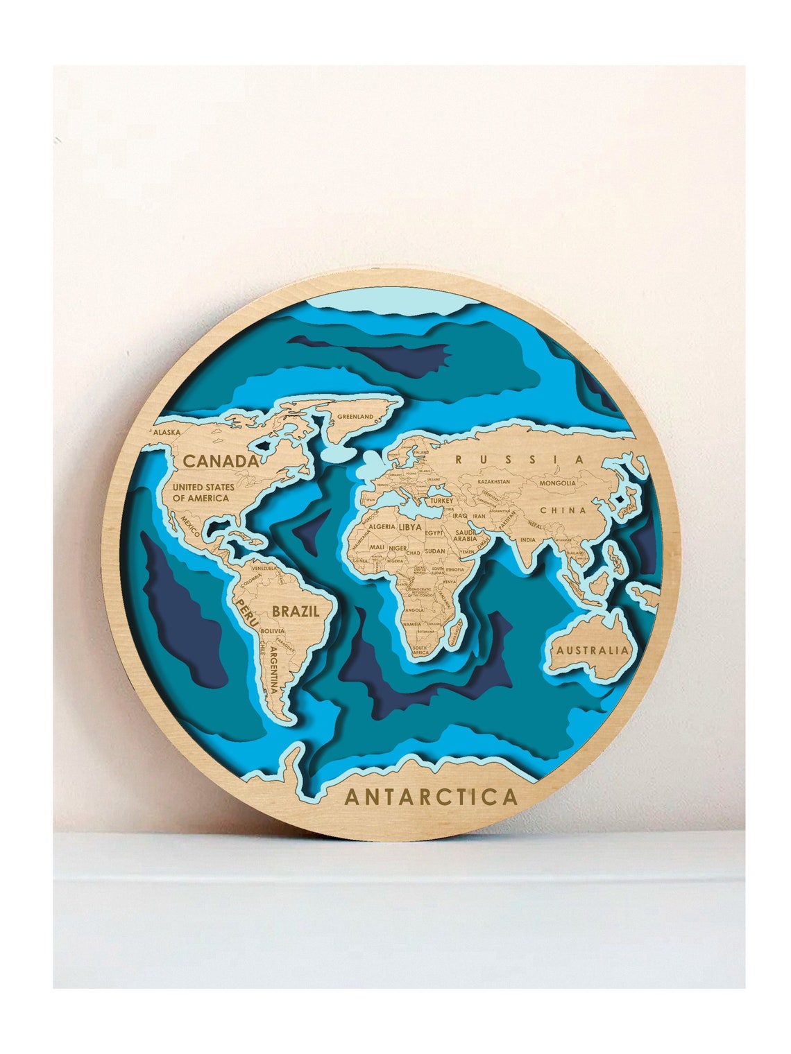 5 Layer 3D Map of the World Multi layer Panellaser Cut - Etsy