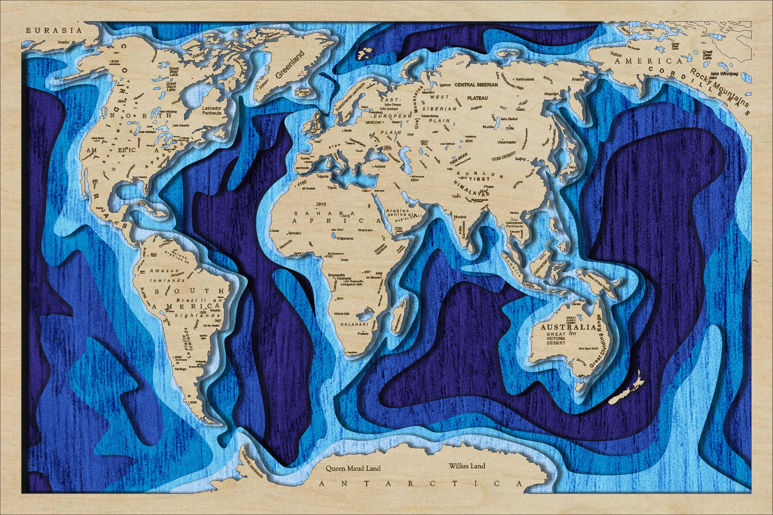 7 Layer 3D Rectangular Map of the World Multi layer - Etsy UK