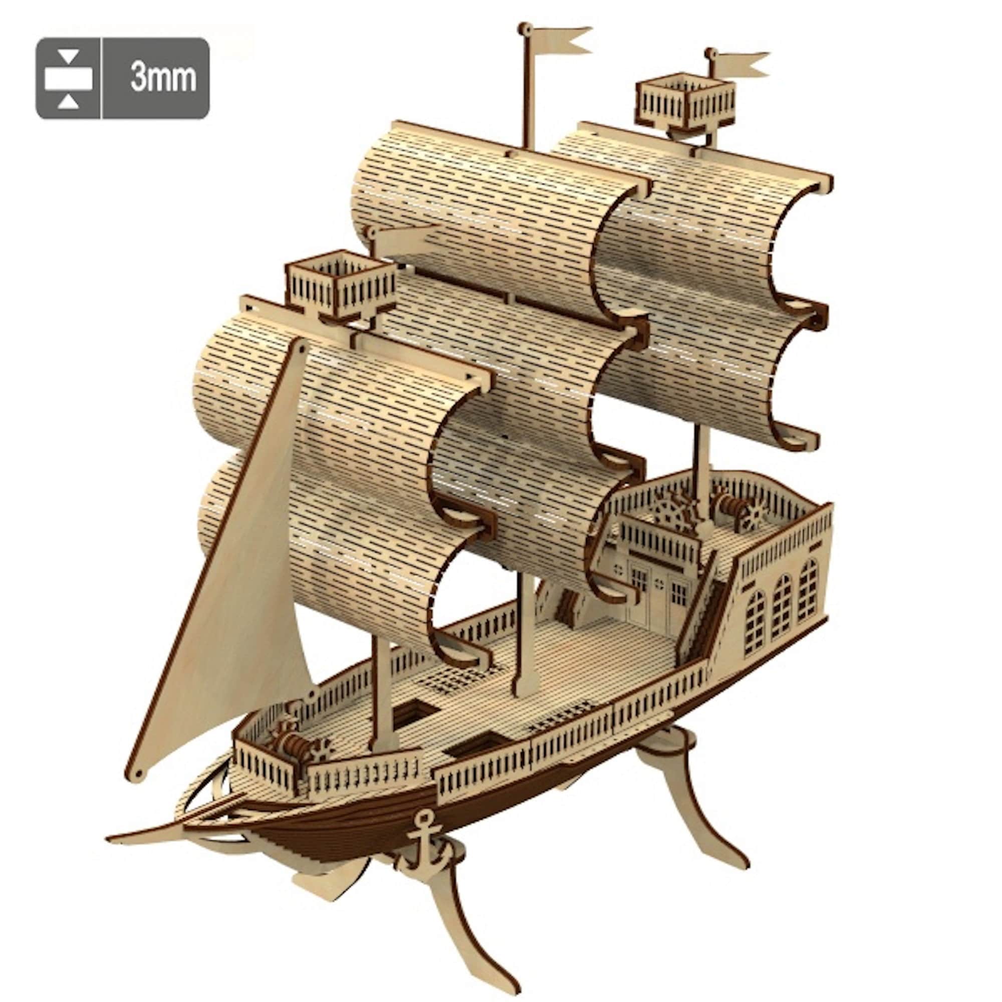 Ship Boat - SVG Laser Cut File, Laser Cut Wooden Sailboat Model Ship 3d ...