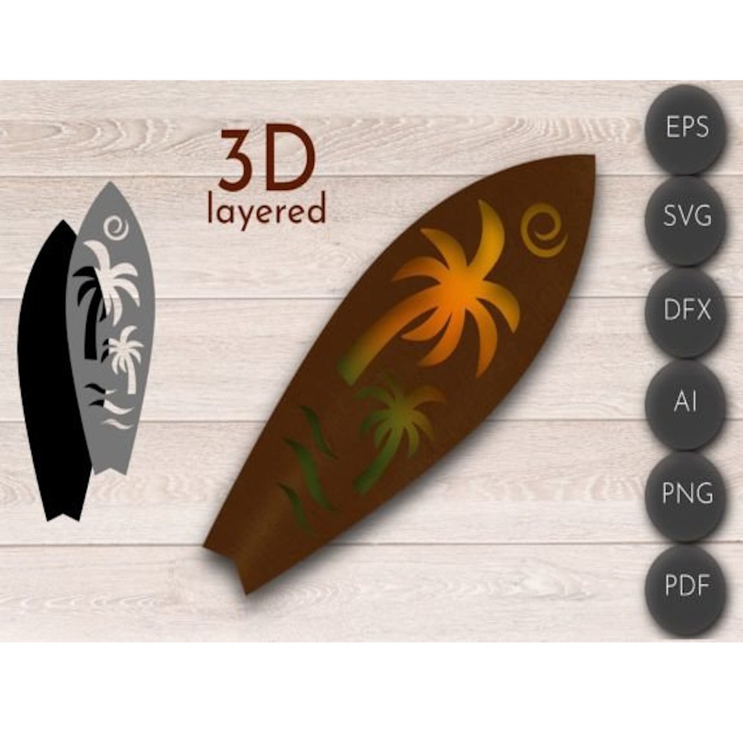 3D Layered Surf Wall Art Laser Cut File - Etsy