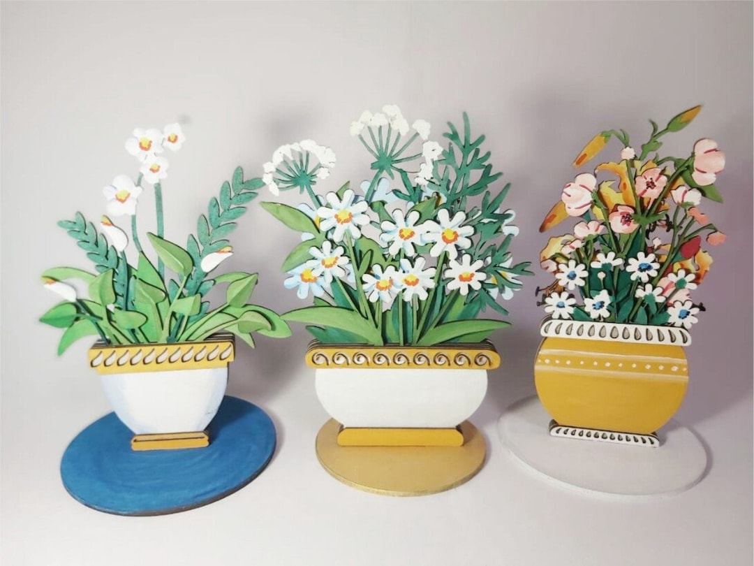 Set of Laser Cutting Layouts,multilayer Coloring "flowers in Pots",set ...
