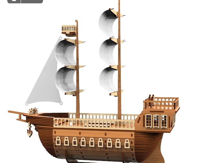 Ship Boat - SVG Laser Cut File, 3d Puzzle Plan for Laser Cutting ...