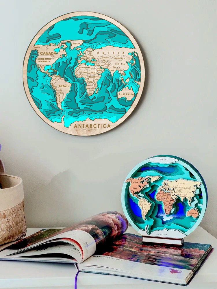 3D Map of the World, Multi -layer Panel,laser Cut File. 3D Wood World ...