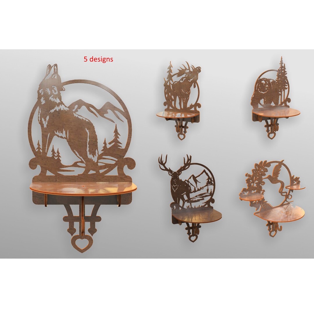 Wall Shelf Animals Book Shelves Deer Wood Furniture 3D Model Bear ...