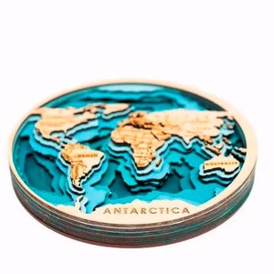 6 Layer 3D Map of the World, Multi -layer Panel,laser Cut File. 3D Wood ...