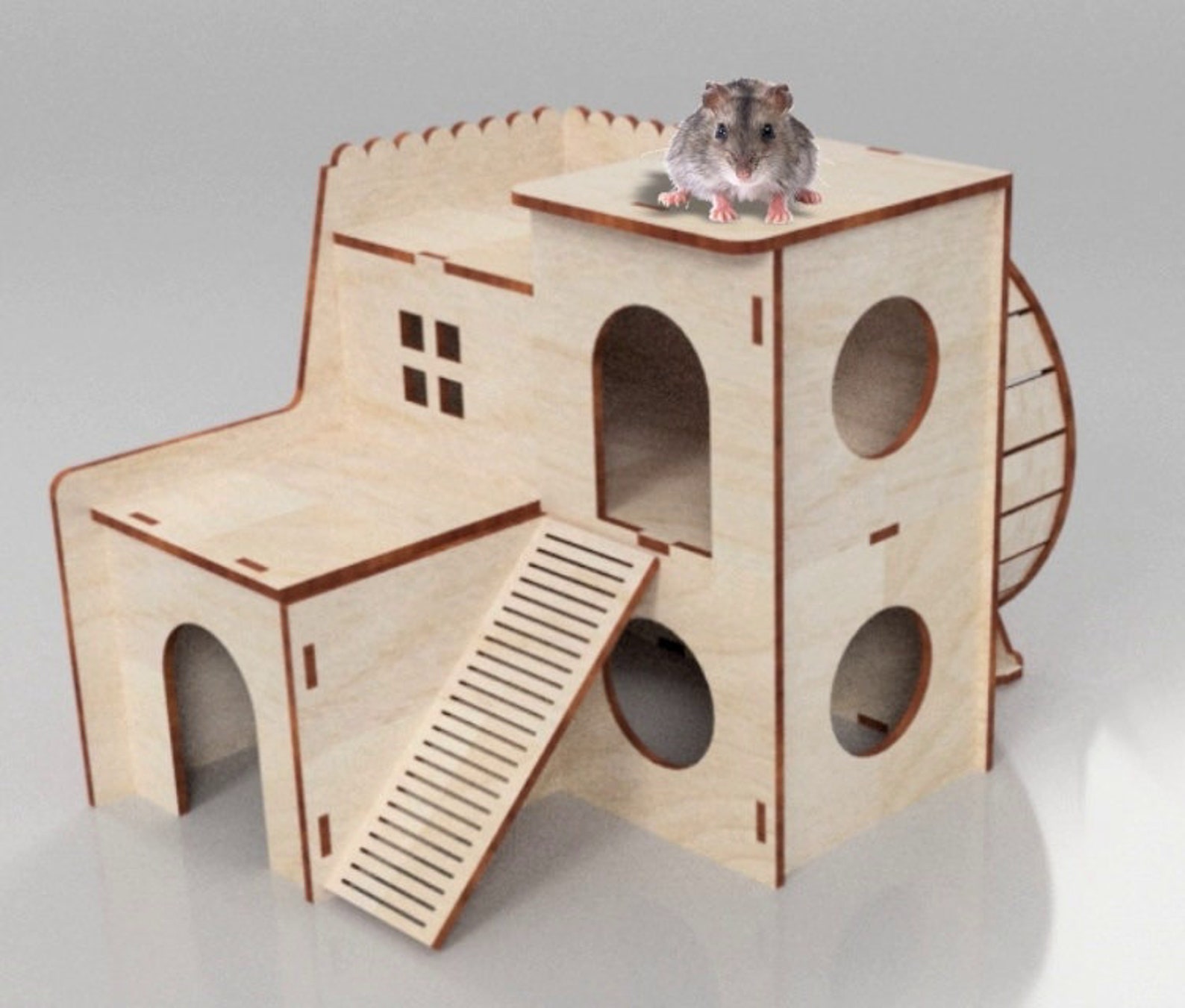 Hamster House With a Wheel Laser Cut Files,wooden 4 Mm Hamster House ...