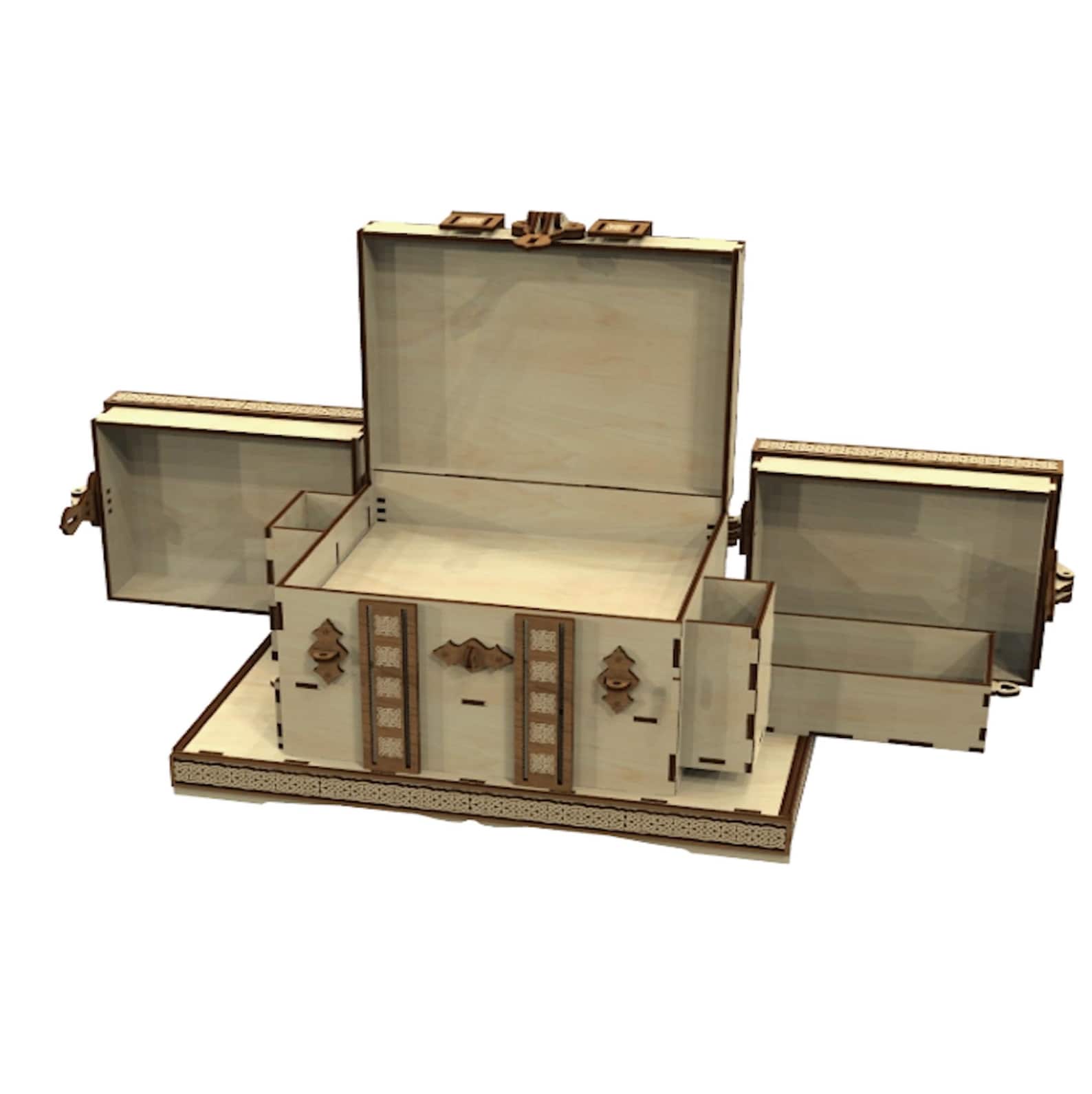 Laser Cut Wooden Secret Compartment Box With Multiple Drawers ...