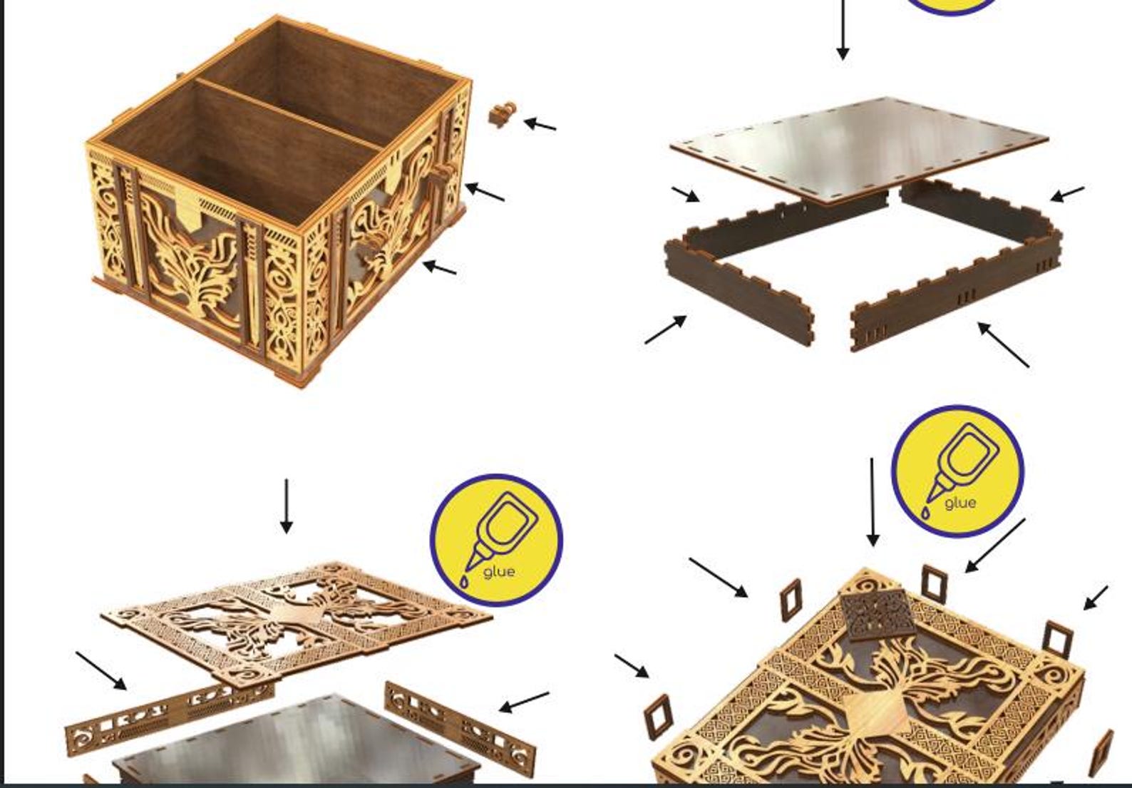Laser Cut Wooden Secret Compartment Box With Drawers Scandinavian Style ...