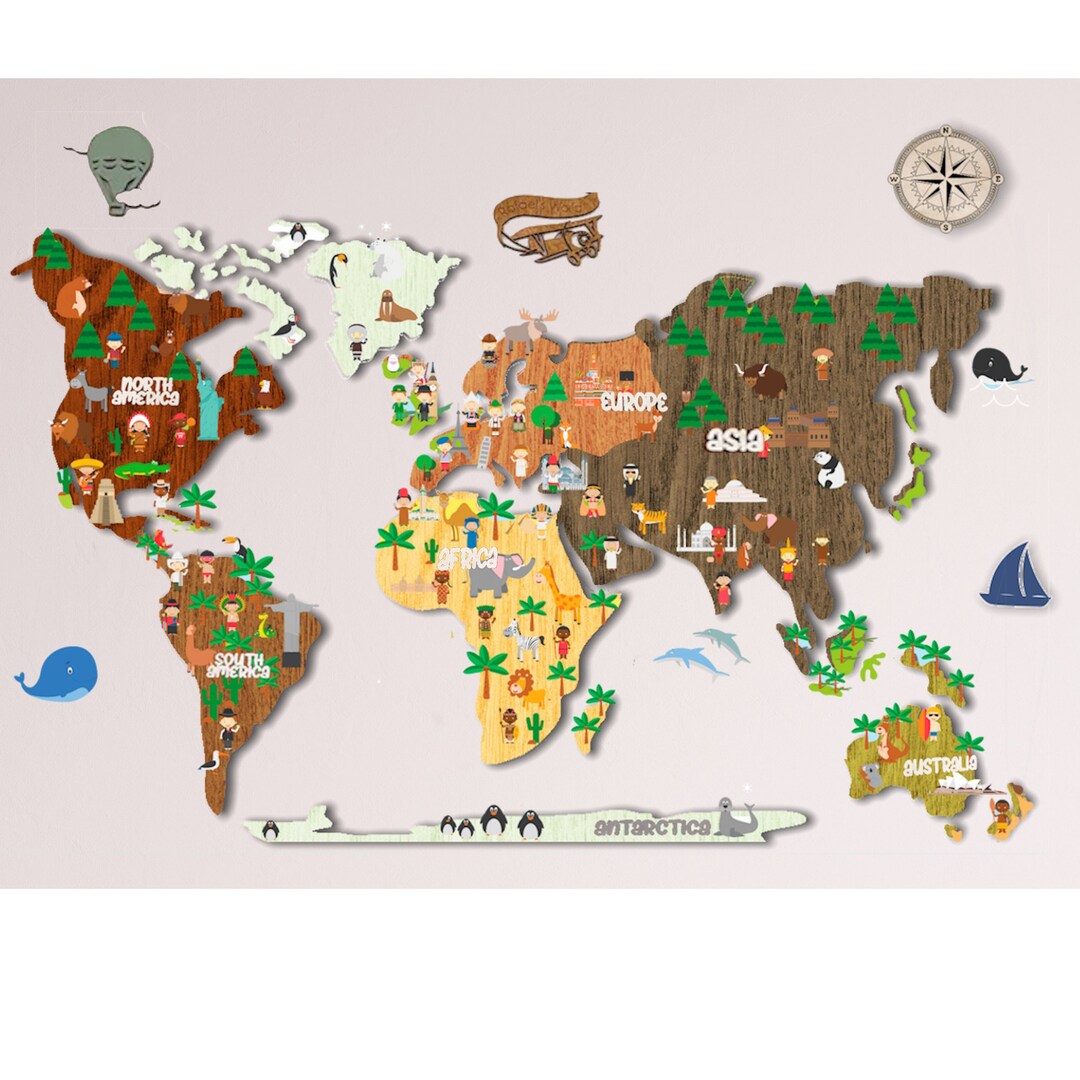 Laser Cut World Map Wall Decor Svg, Children's Room 3D Wall World Map ...