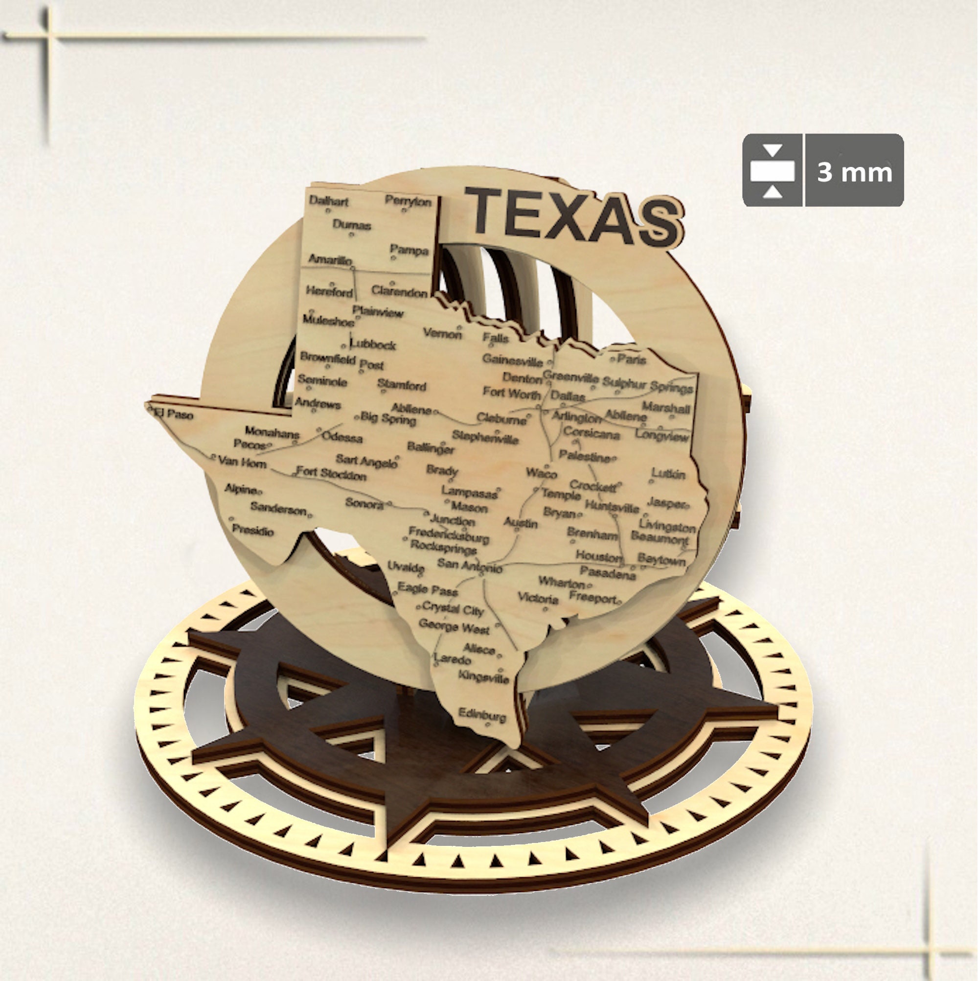 3D Texas Map , Map on the Stand - Laser Cut File, 3D Wood Texas Map ...