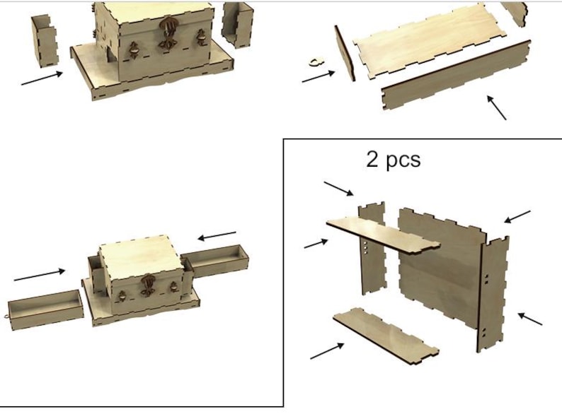 Laser Cut Wooden Secret Compartment Box With Multiple Drawers ...