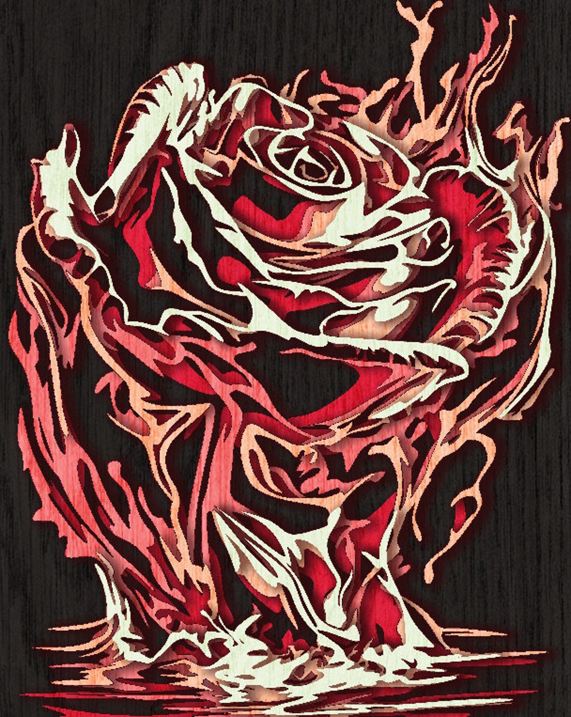Rose Multilayer Laser Cut Files Wooden Wall Art, Natural Wood Veneer ...