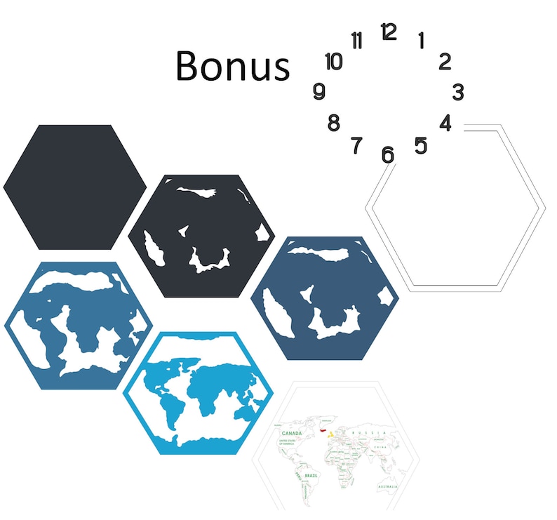 6 Layer Hexagon 3D Map of the World, Multi -layer Panel,laser Cut File ...