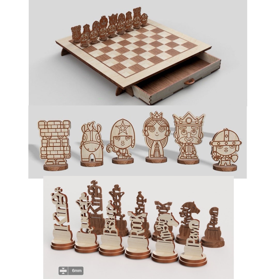 Chess and Chess Pieces Laser Cut Files Wooden Laser Cut Cnc Vector ...