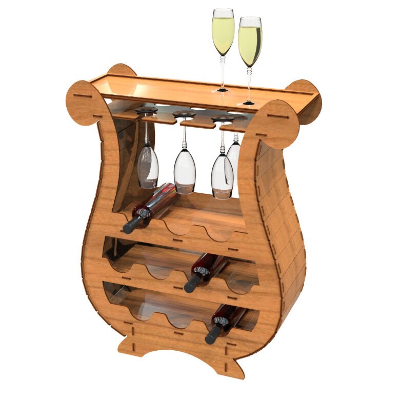 Mini Bar Lira Laser Cut Files Wine Bottles Rack and Glasses File for ...