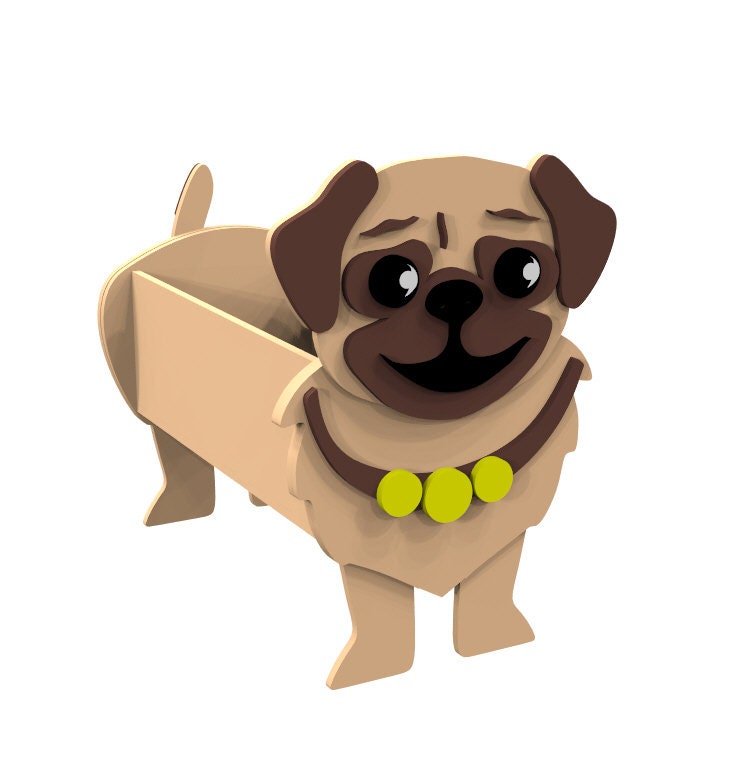 Pug Planter Pattern, Dog Wood Planter, DIY Garden Ornament Flower Pot ...
