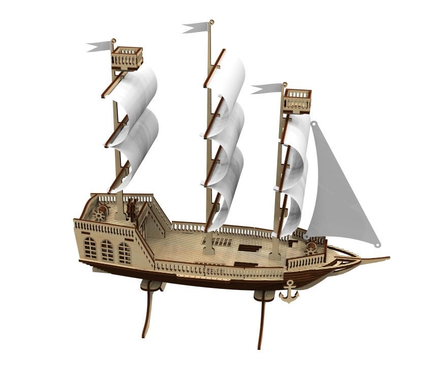 Ship Boat - SVG Laser Cut File, Laser Cut Wooden Sailboat Model Ship 3d ...