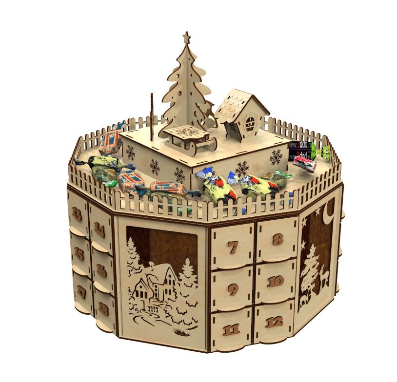 Advent Calendar Laser Cut Vector File, Christmas Advent Calendar ...