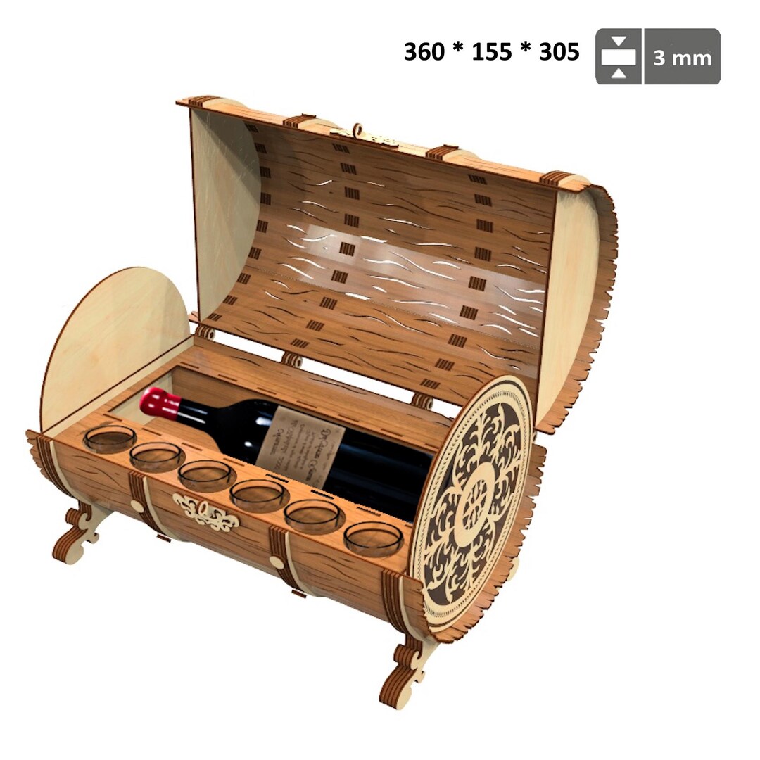 Wooden Mini Bar Barrel- File for Laser Cutting. Gift Pack for a Bottle ...