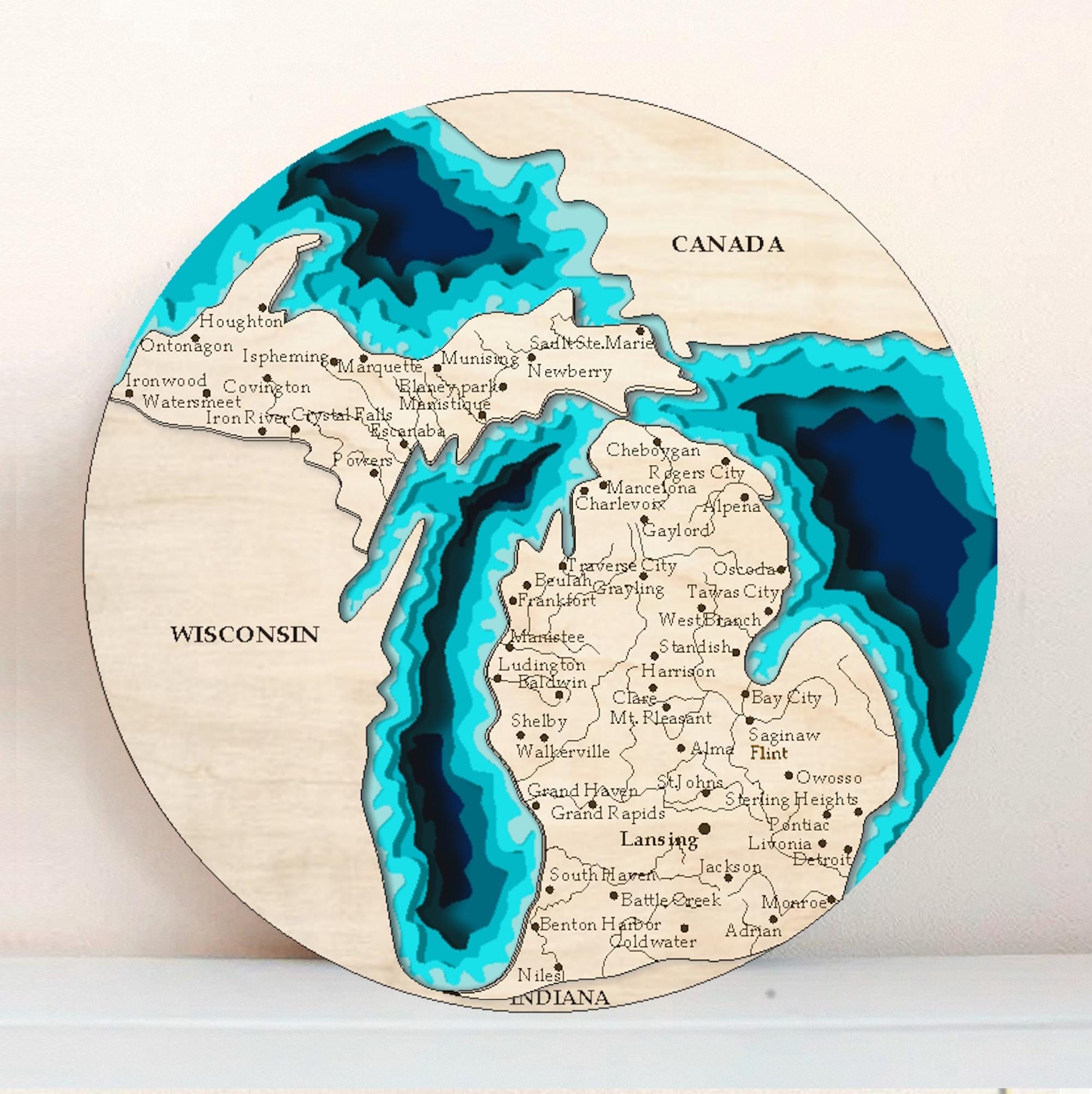 7 Layer 3D Map of the Michigan,multi -layer Panel,laser Cut File,3d ...