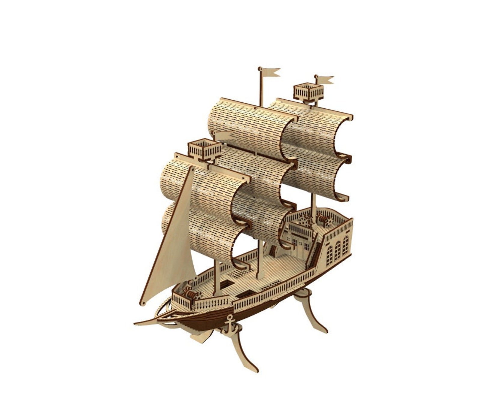Ship Boat - SVG Laser Cut File, Laser Cut Wooden Sailboat Model Ship 3d ...