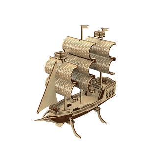 Ship Boat - SVG Laser Cut File, Laser Cut Wooden Sailboat Model Ship 3d ...