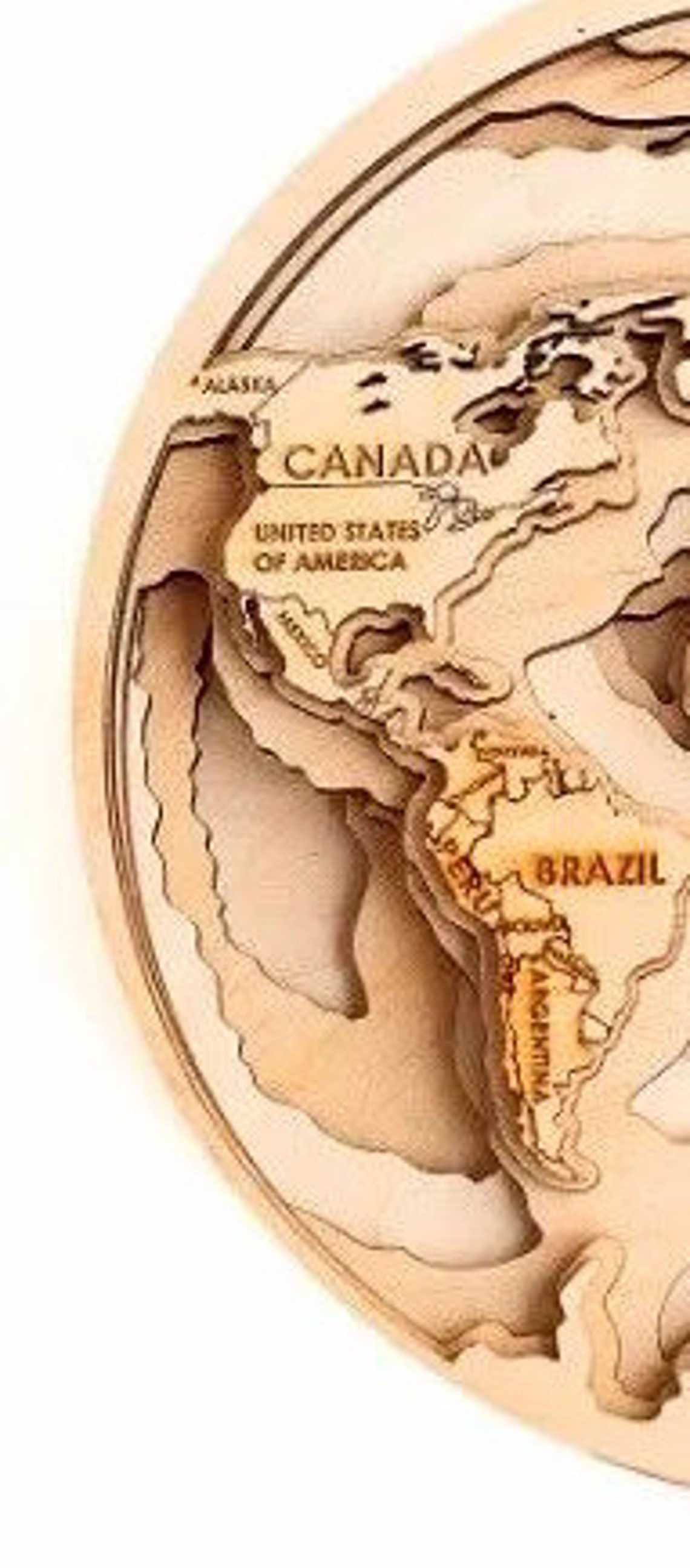5 Layer 3D Map of the World, Multi -layer Panel,laser Cut File. 3D Wood ...