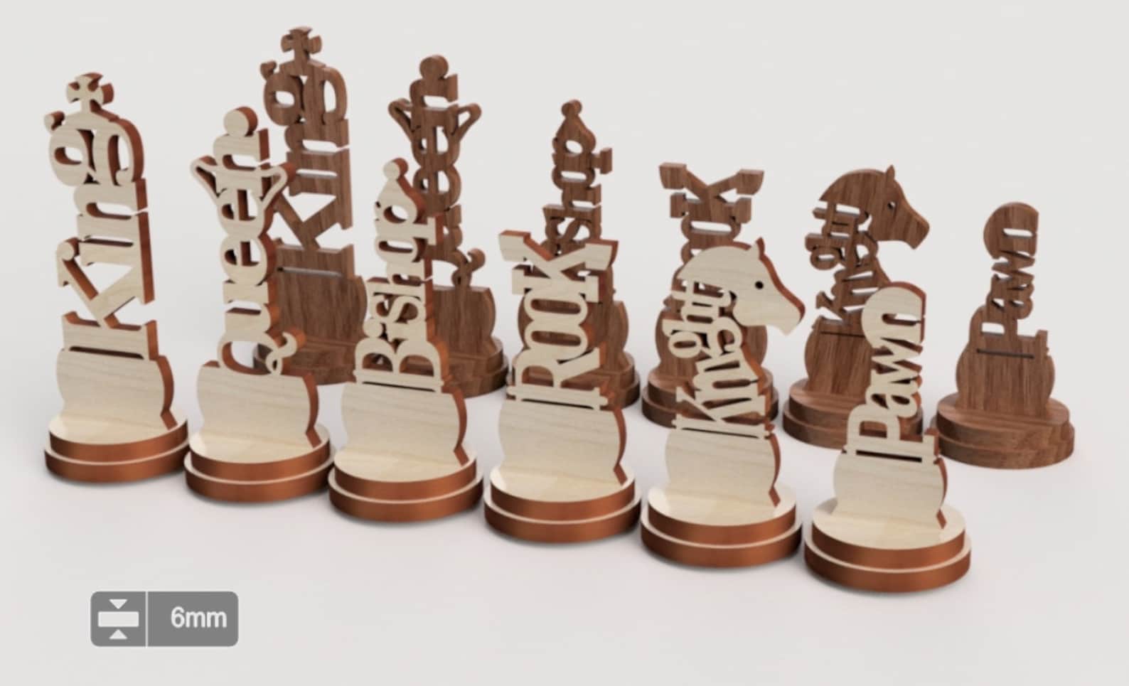 Chess and Chess Pieces Laser Cut Files Wooden Laser Cut Cnc Vector ...