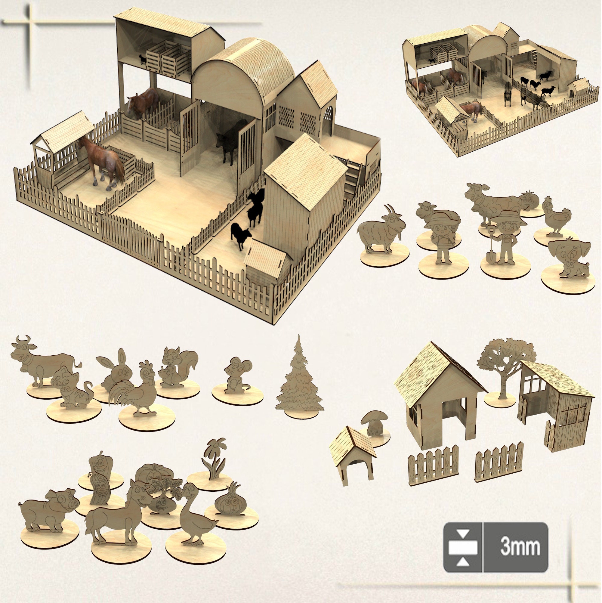 Wooden Big Set Farm Design SVG Laser Cut Files,wooden Farm Animal Toy ...