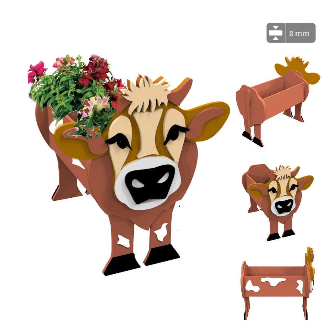 Cow Planter Pattern, Cow Wood Planter, DIY Garden Ornament Flower Pot ...
