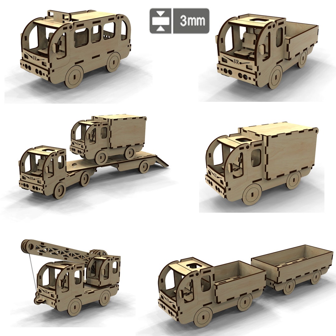 Set of Mini Cars for Laser Cutting, Car 3D Model Puzzle Laser Car ...