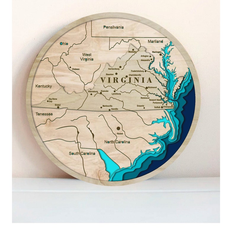 6 Layer 3D Map of the Virginia, Multi -layer Panel,laser Cut File. 3D ...