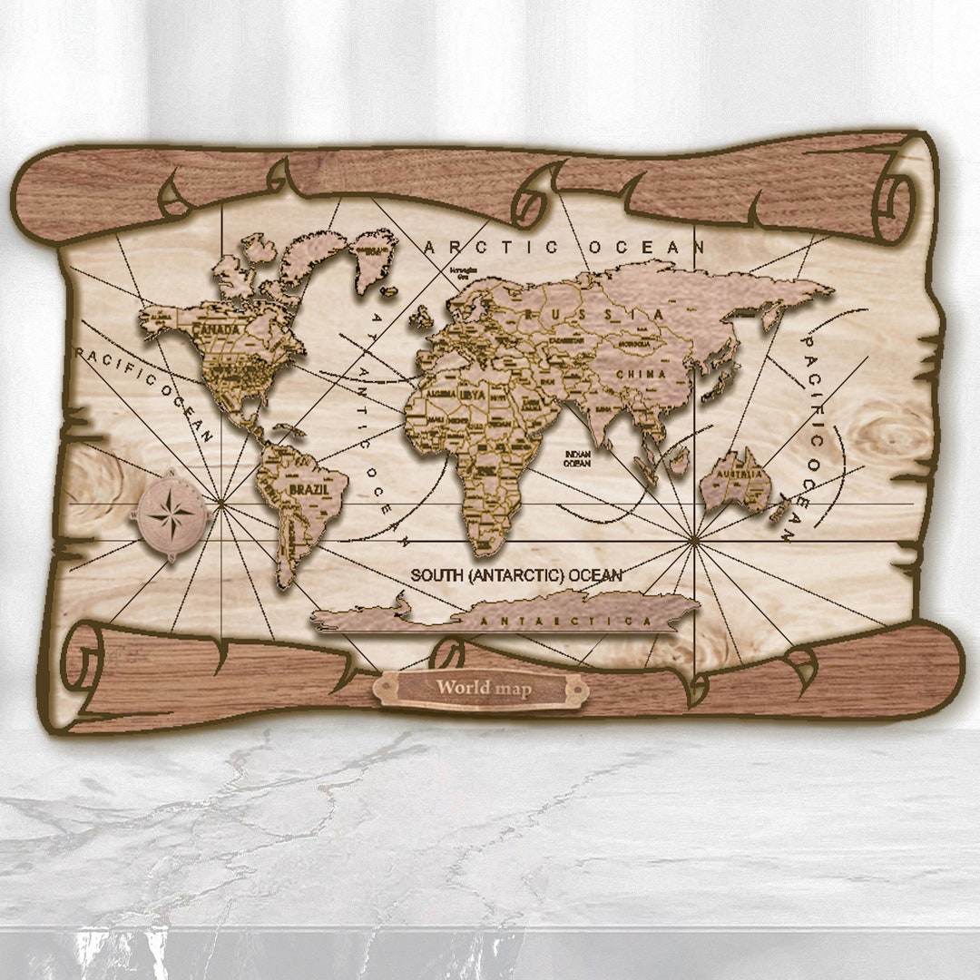 3 Layer Vintage World Map Multilayer Map Panel 3d Vintage Map, Multi ...