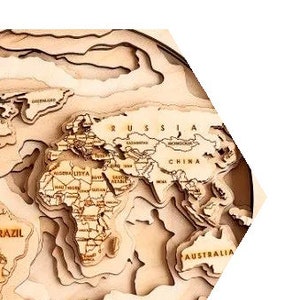 6 Layer Hexagon 3D Map of the World, Multi -layer Panel,laser Cut File ...