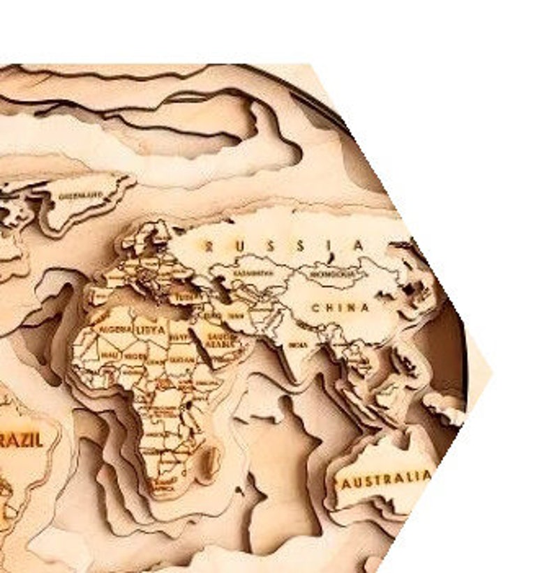 5 Layer Hexagon 3D Map of the World Multi layer Panellaser - Etsy