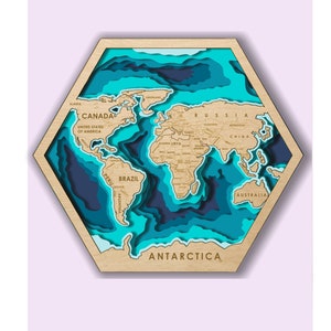 6 Layer Hexagon 3D Map of the World, Multi -layer Panel,laser Cut File ...