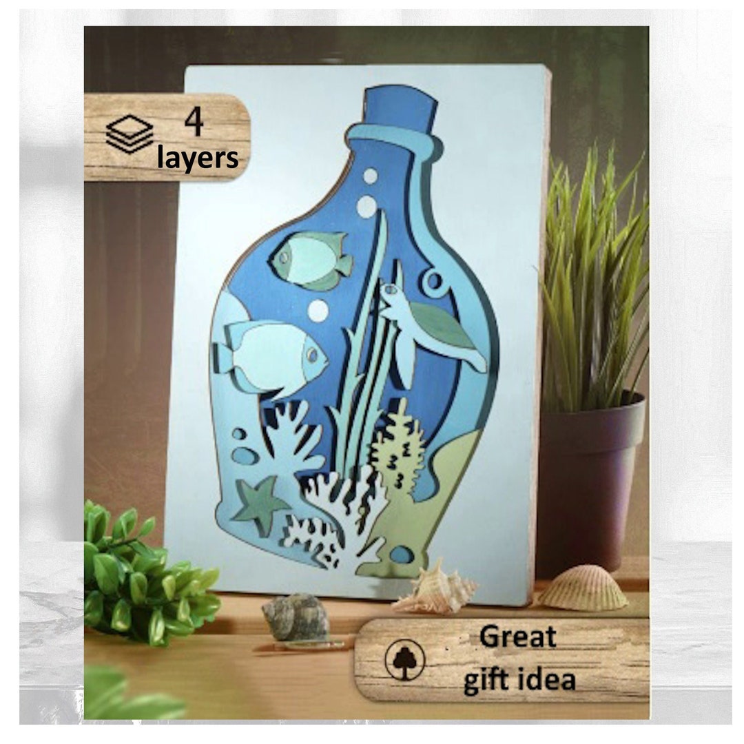 Wood Bottle Multilayer Panel Laser Cut Files, Layered Art, Modern Decor ...