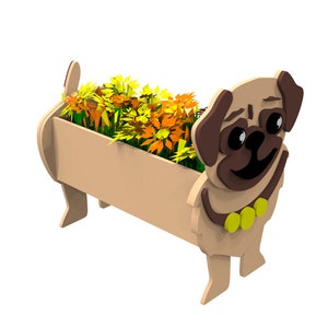 Pug Planter Pattern, Dog Wood Planter, DIY Garden Ornament Flower Pot ...